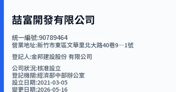 喆富開發有限公司的照片-統編 90789464(新竹市) 公司登記資料與營業項目詳細圖表