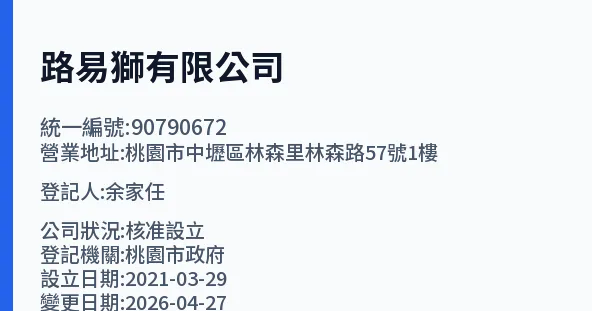 路易獅有限公司的照片-統編 90790672(桃園市) 公司登記資料與營業項目詳細圖表