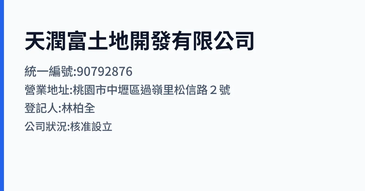 天潤富土地開發有限公司 - 統編 90792876(桃園市) 公司登記資料與營業項目詳細圖表