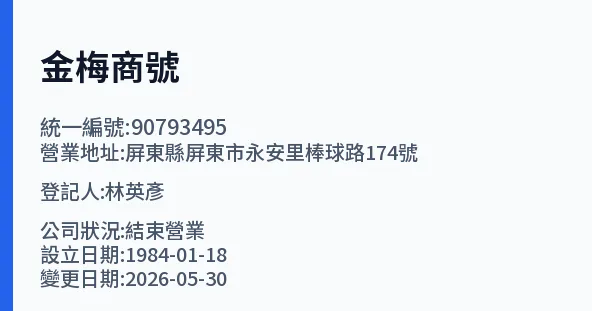 金梅商號的照片-統編 90793495(屏東縣) 公司登記資料與營業項目詳細圖表