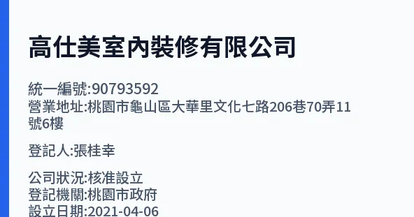 高仕美室內裝修有限公司的照片-統編 90793592(桃園市) 公司登記資料與營業項目詳細圖表