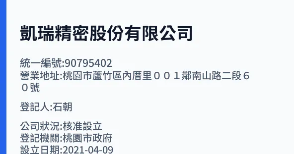凱瑞精密股份有限公司的照片-統編 90795402(桃園市) 公司登記資料與營業項目詳細圖表
