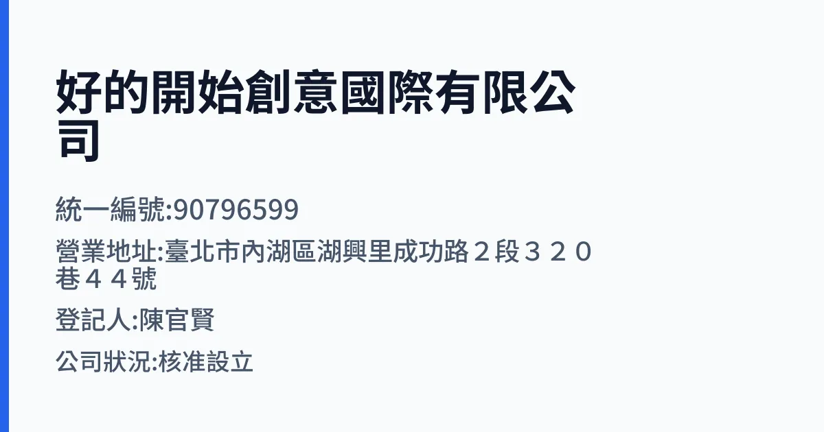 好的開始創意國際有限公司 - 統編 90796599(新北市) 公司登記資料與營業項目詳細圖表