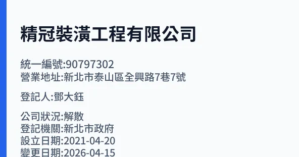 精冠裝潢工程有限公司的照片-統編 90797302(新北市) 公司登記資料與營業項目詳細圖表