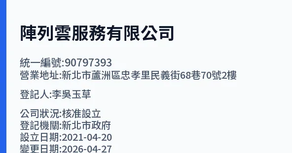 陣列雲服務有限公司的照片-統編 90797393(新北市) 公司登記資料與營業項目詳細圖表