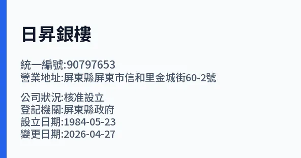 日昇銀樓的照片-統編 90797653(屏東縣) 公司登記資料與營業項目詳細圖表