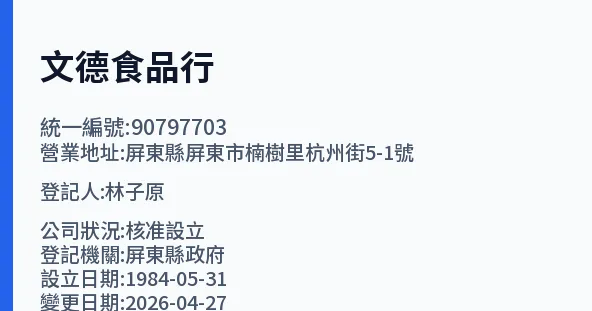 文德食品行的照片-統編 90797703(屏東縣) 公司登記資料與營業項目詳細圖表