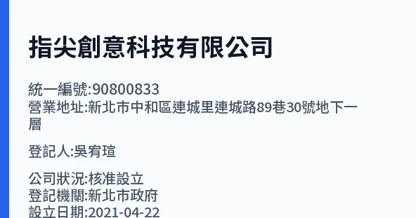 指尖創意科技有限公司的照片-統編 90800833(新北市) 公司登記資料與營業項目詳細圖表