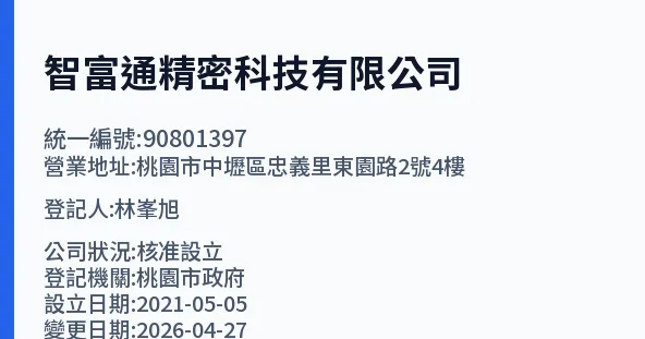 智富通精密科技有限公司的照片-統編 90801397(桃園市) 公司登記資料與營業項目詳細圖表