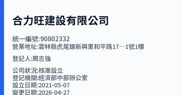 合力旺建設有限公司的照片-統編 90802332(雲林縣) 公司登記資料與營業項目詳細圖表