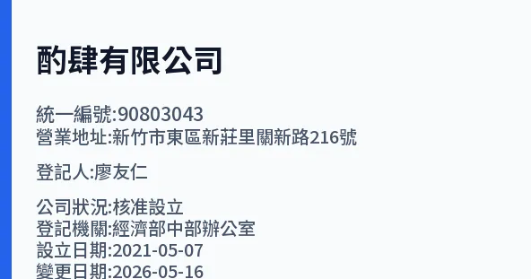 酌肆有限公司的照片-統編 90803043(新竹市) 公司登記資料與營業項目詳細圖表