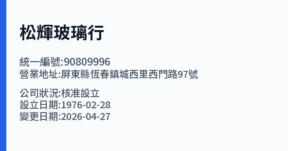 松輝玻璃行的照片-統編 90809996(屏東縣) 公司登記資料與營業項目詳細圖表