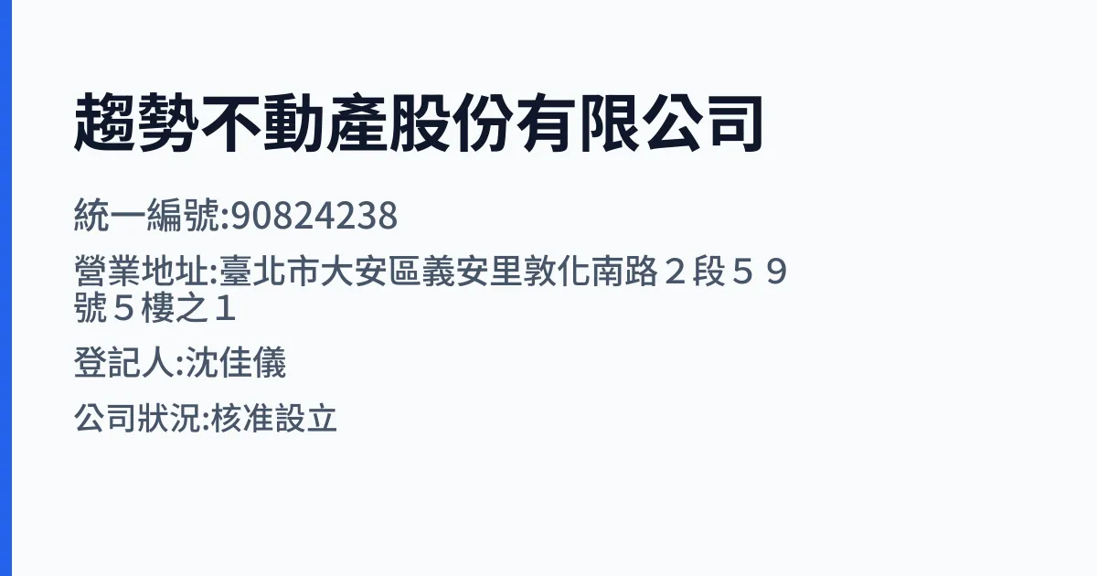 趨勢不動產股份有限公司 - 統編 90824238(臺北市) 公司登記資料與營業項目詳細圖表