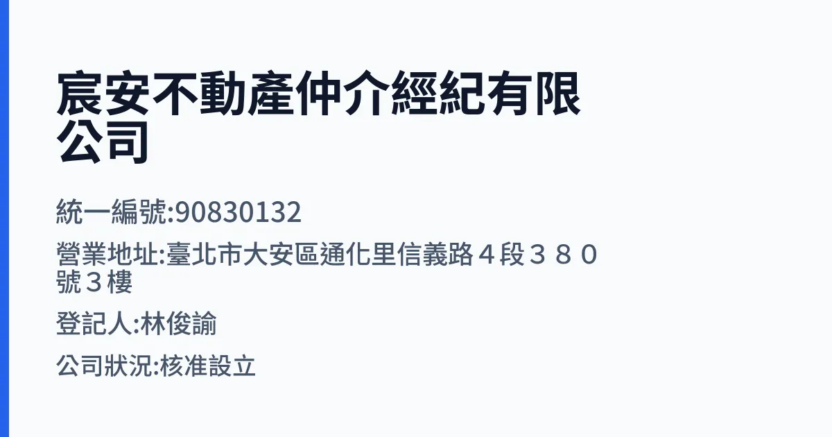 宸安不動產仲介經紀有限公司 - 統編 90830132(臺北市) 公司登記資料與營業項目詳細圖表