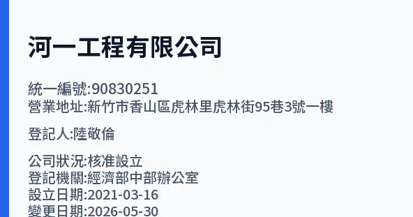 河一工程有限公司的照片-統編 90830251(新竹市) 公司登記資料與營業項目詳細圖表