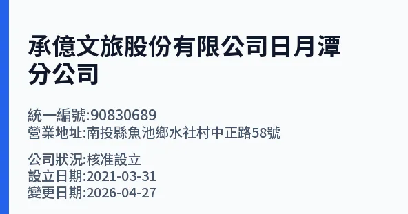 承億文旅股份有限公司日月潭分公司的照片-統編 90830689(南投縣) 公司登記資料與營業項目詳細圖表