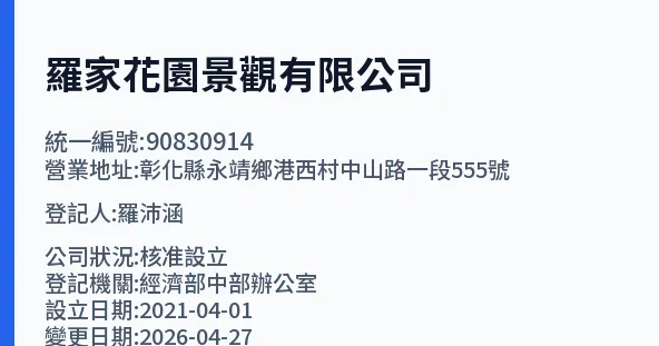 羅家花園景觀有限公司的照片-統編 90830914(彰化縣) 公司登記資料與營業項目詳細圖表
