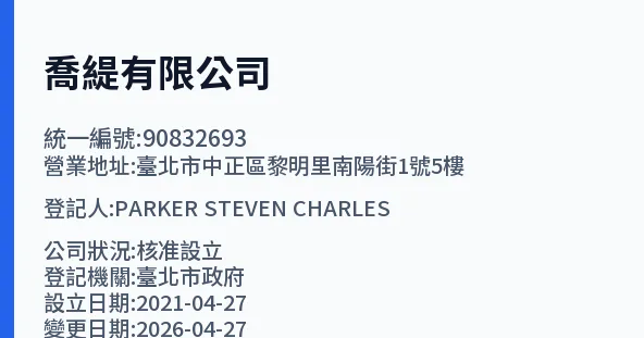 喬緹有限公司的照片-統編 90832693(臺北市) 公司登記資料與營業項目詳細圖表