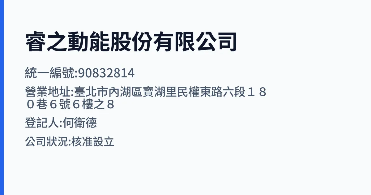 睿之動能股份有限公司 - 統編 90832814(臺北市) 公司登記資料與營業項目詳細圖表