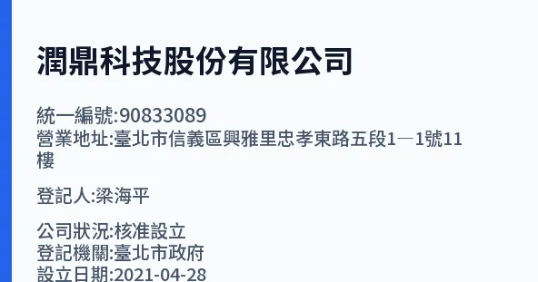 潤鼎科技股份有限公司的照片-統編 90833089(臺北市) 公司登記資料與營業項目詳細圖表