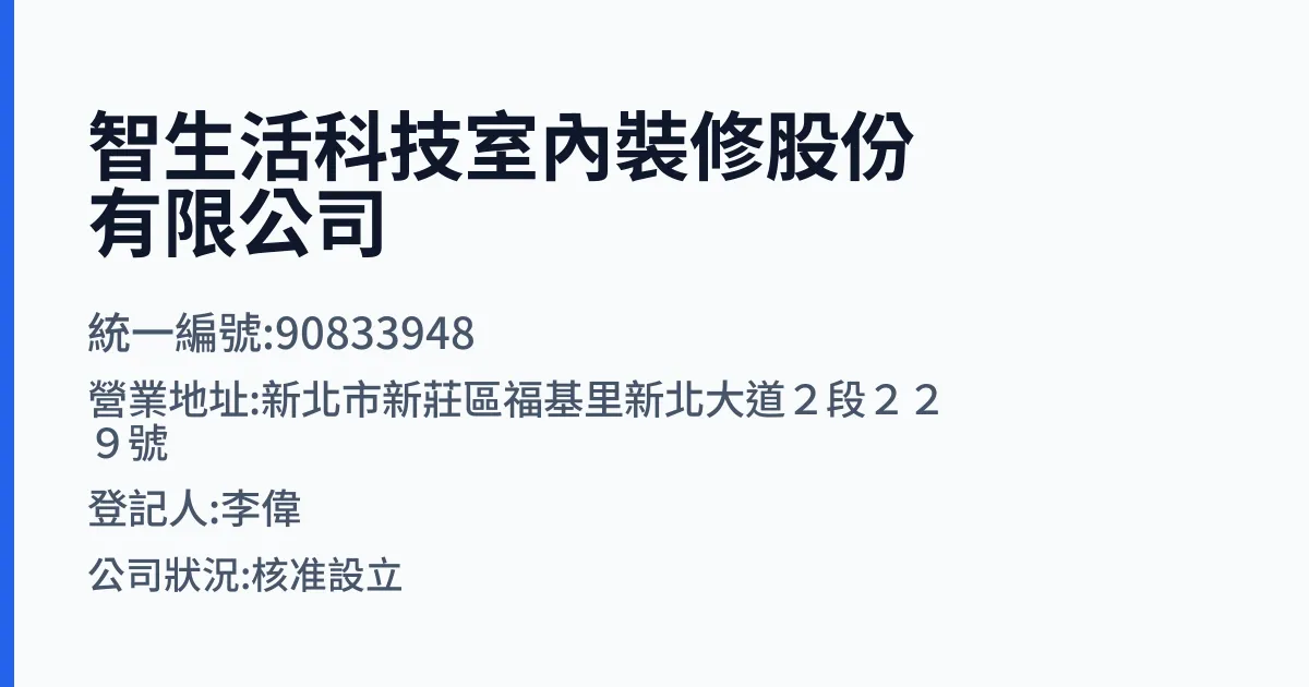 智生活科技室內裝修股份有限公司 - 統編 90833948(新北市) 公司登記資料與營業項目詳細圖表