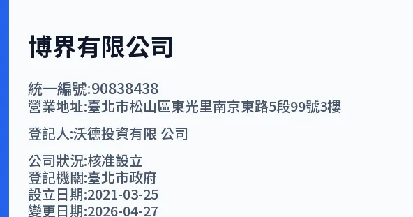 博界有限公司的照片-統編 90838438(臺北市) 公司登記資料與營業項目詳細圖表