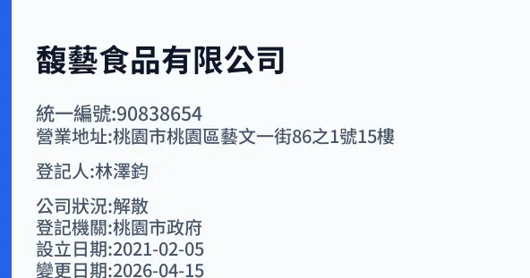 馥藝食品有限公司的照片-統編 90838654(桃園市) 公司登記資料與營業項目詳細圖表