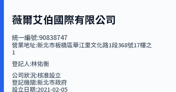薇爾艾伯國際有限公司的照片-統編 90838747(新北市) 公司登記資料與營業項目詳細圖表