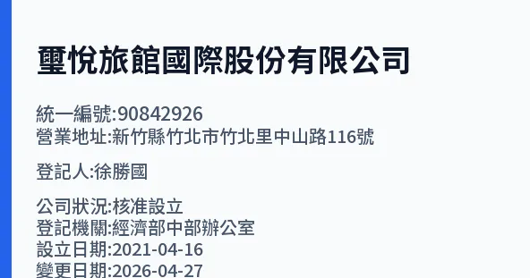 璽悅旅館國際股份有限公司的照片-統編 90842926(新竹縣) 公司登記資料與營業項目詳細圖表