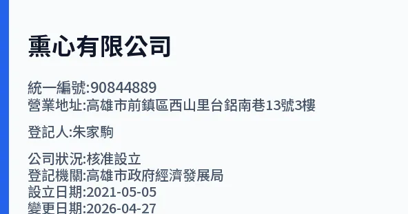 熏心有限公司的照片-統編 90844889(高雄市) 公司登記資料與營業項目詳細圖表