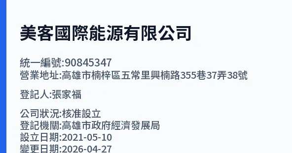 美客國際能源有限公司的照片-統編 90845347(高雄市) 公司登記資料與營業項目詳細圖表