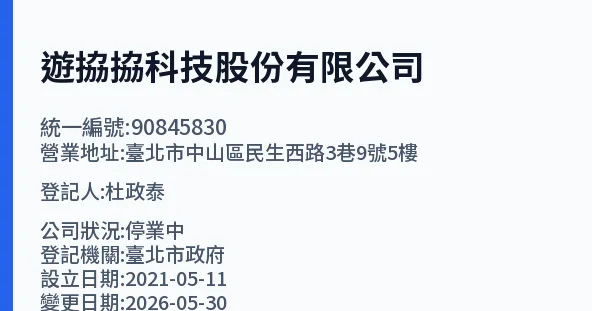遊拹拹科技股份有限公司的照片-統編 90845830(臺北市) 公司登記資料與營業項目詳細圖表