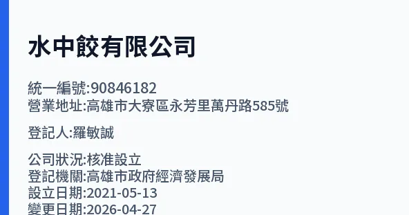 水中餃有限公司的照片-統編 90846182(高雄市) 公司登記資料與營業項目詳細圖表