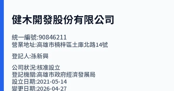 健木開發股份有限公司的照片-統編 90846211(高雄市) 公司登記資料與營業項目詳細圖表