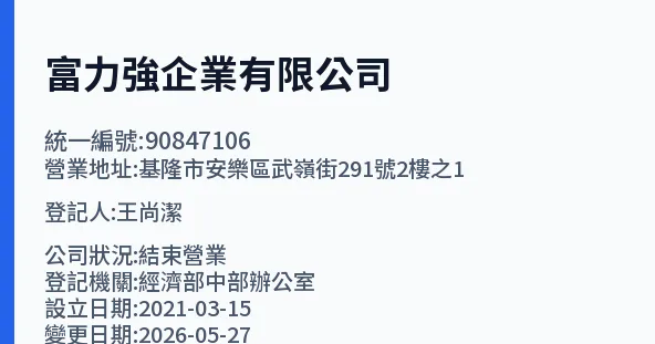 富力強企業有限公司的照片-統編 90847106(基隆市) 公司登記資料與營業項目詳細圖表