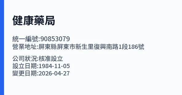 健康藥局的照片-統編 90853079(屏東縣) 公司登記資料與營業項目詳細圖表