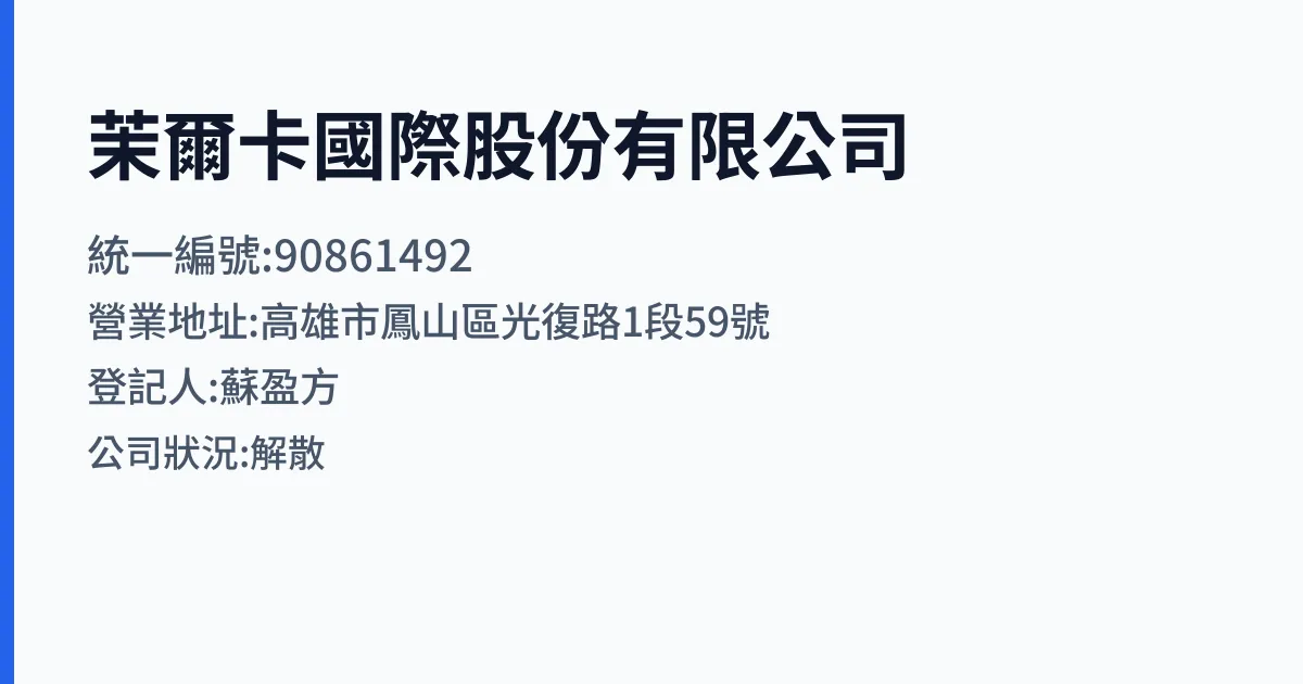 茉爾卡國際股份有限公司 - 統編 90861492(高雄市) 公司登記資料與營業項目詳細圖表