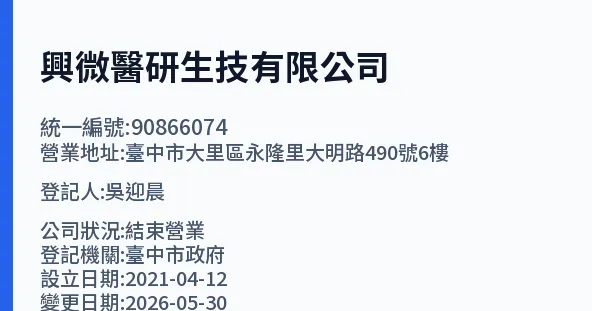 興微醫研生技有限公司的照片-統編 90866074(臺中市) 公司登記資料與營業項目詳細圖表
