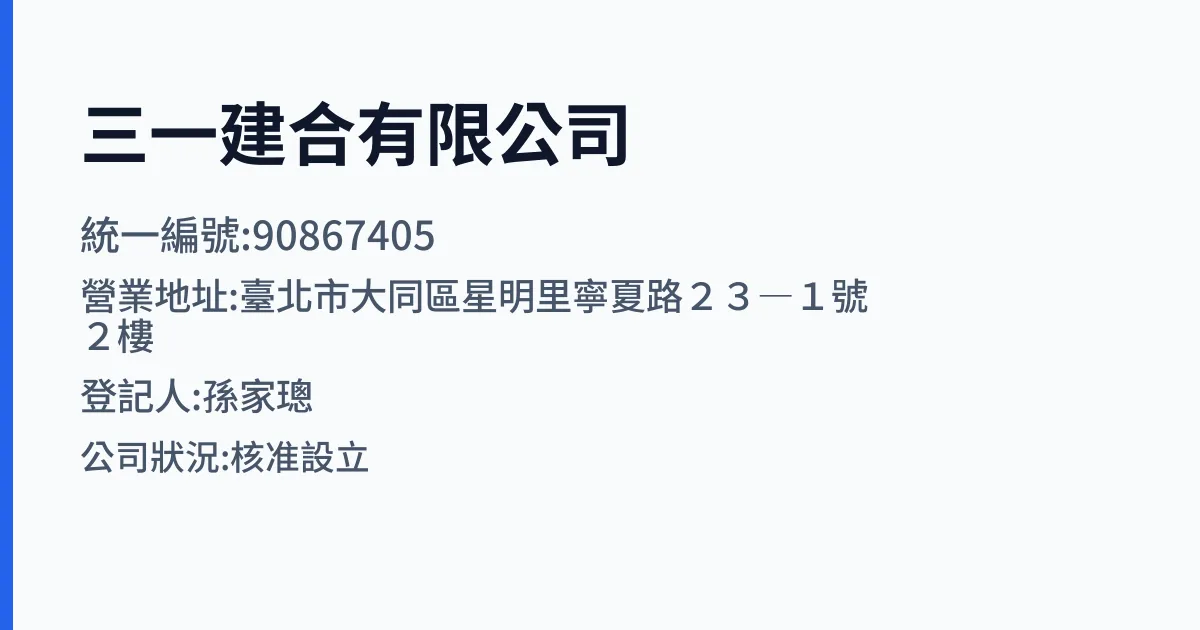 三一建合有限公司 - 統編 90867405(臺北市) 公司登記資料與營業項目詳細圖表