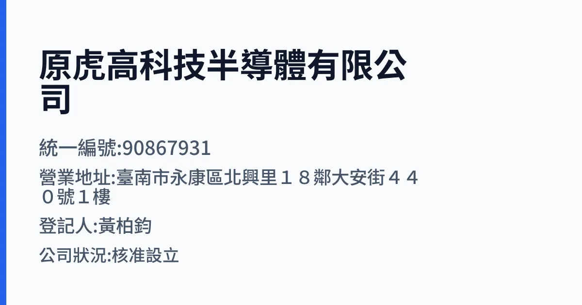 原虎高科技半導體有限公司 - 統編 90867931(臺南市) 公司登記資料與營業項目詳細圖表