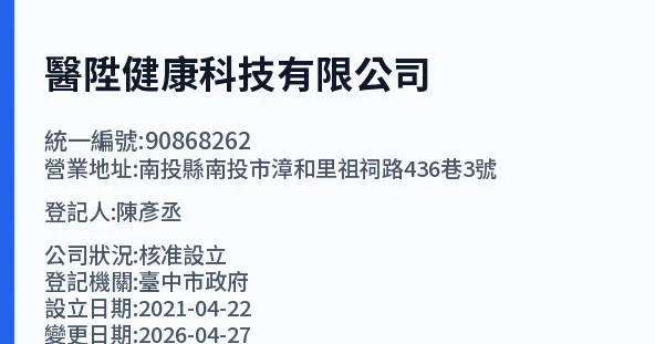 醫陞健康科技有限公司的照片-統編 90868262(南投縣) 公司登記資料與營業項目詳細圖表