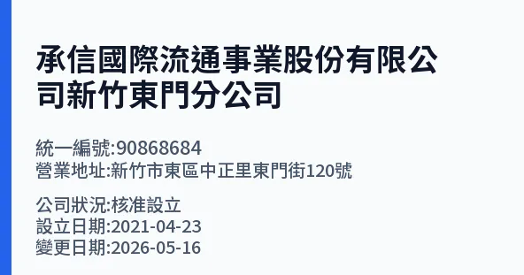 承信國際流通事業股份有限公司新竹東門分公司的照片-統編 90868684(新竹市) 公司登記資料與營業項目詳細圖表