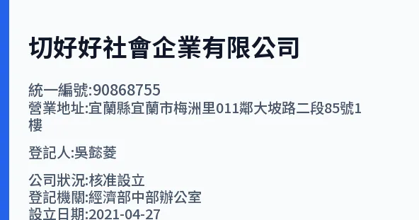 切好好社會企業有限公司的照片-統編 90868755(宜蘭縣) 公司登記資料與營業項目詳細圖表