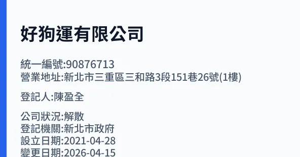 好狗運有限公司的照片-統編 90876713(新北市) 公司登記資料與營業項目詳細圖表