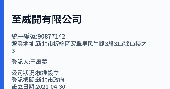 至威開有限公司的照片-統編 90877142(新北市) 公司登記資料與營業項目詳細圖表