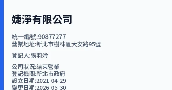 婕淨有限公司的照片-統編 90877277(新北市) 公司登記資料與營業項目詳細圖表