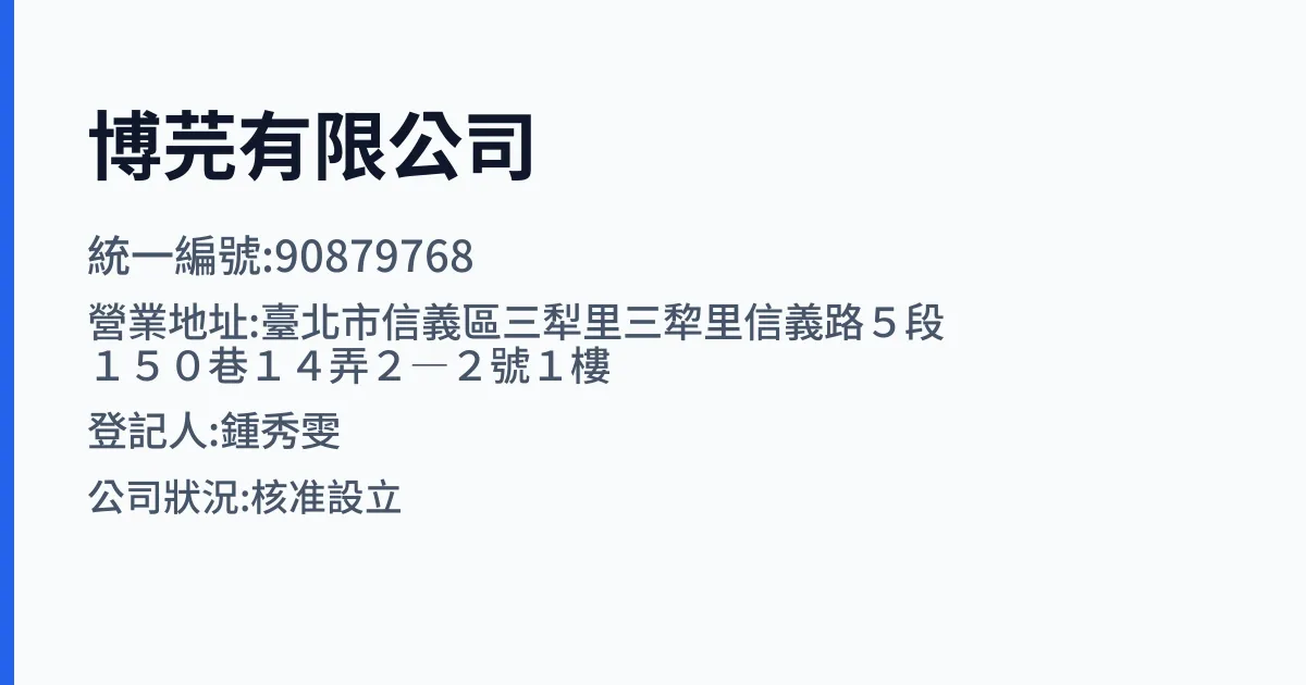 博芫有限公司 - 統編 90879768(臺北市) 公司登記資料與營業項目詳細圖表