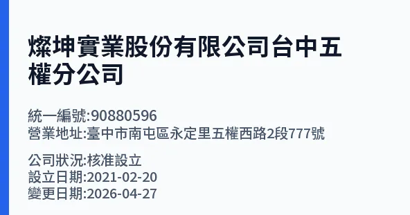 燦坤實業股份有限公司台中五權分公司的照片-統編 90880596(臺中市) 公司登記資料與營業項目詳細圖表