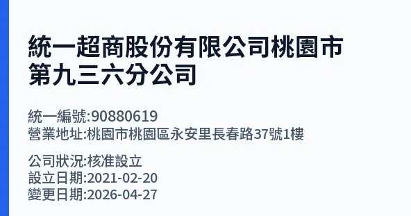 統一超商股份有限公司桃園市第九三六分公司的照片-統編 90880619(桃園市) 公司登記資料與營業項目詳細圖表
