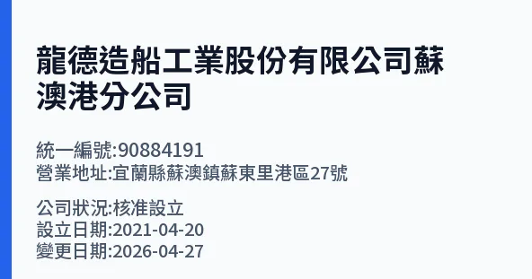 龍德造船工業股份有限公司蘇澳港分公司的照片-統編 90884191(宜蘭縣) 公司登記資料與營業項目詳細圖表